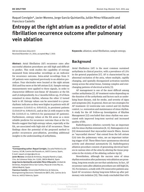 Pdf Entropy At The Right Atrium As A Predictor Of Atrial Fibrillation