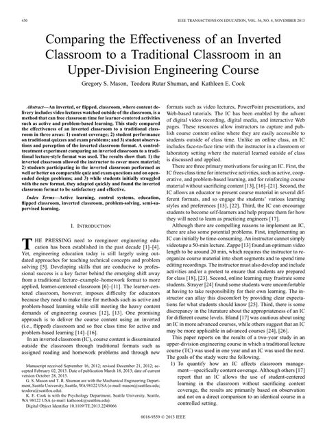 Pdf Comparing The Effectiveness Of An Inverted Classroom To A Traditional Classroom In An