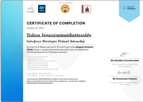 Salesforce Virtual Internship Certificate Veduru Jaya Sri Sai