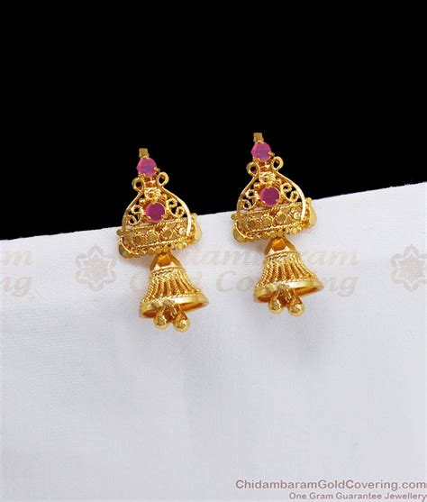 Original One Gram Gold Ruby Stone Small Jimiki Earrings Er2688