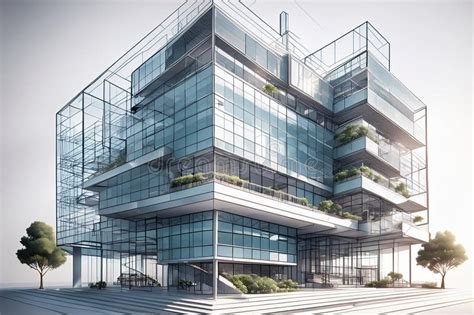 Sketch Design Of Wireframe Of Building Digital Project Visualization Stock Illustration