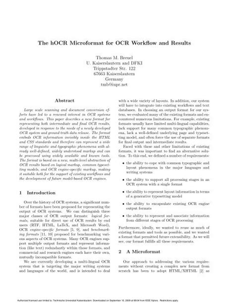 The Hocr Microformat For Ocr Workflow And Results
