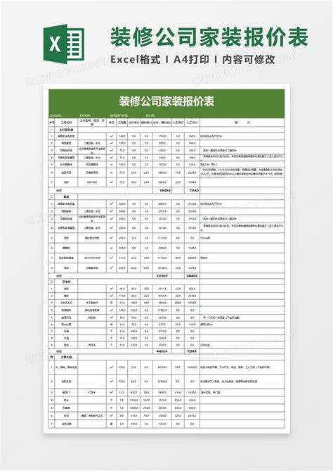 装修公司家装报价表excel模板下载报价图客巴巴