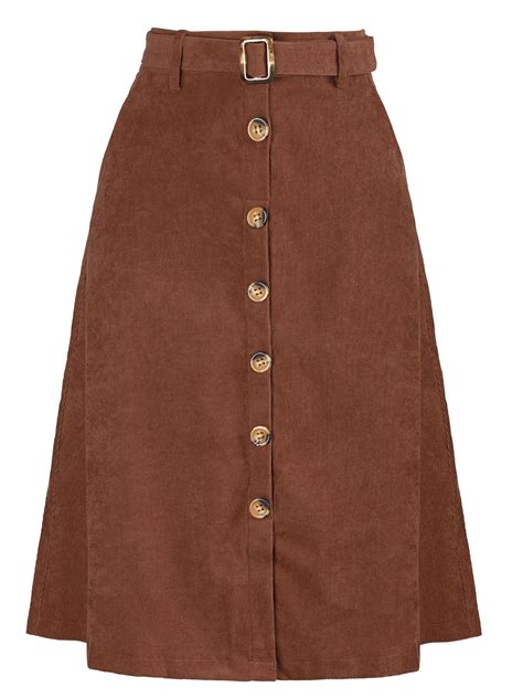 Inspire Chic Womens Corduroy Skirt High Waist Button Front Belted Midi