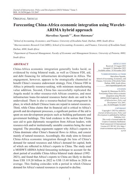 Pdf Forecasting China Africa Economic Integration Using Wavelet