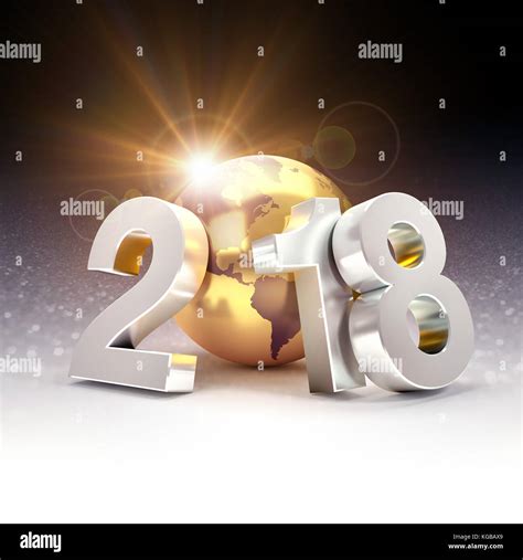 2018 New Year Typescript Composed With A Golden Planet Earth On A Glittering Black Background