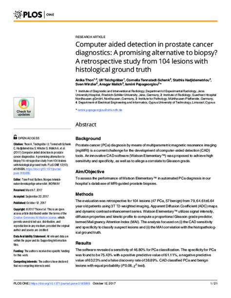 Pdf Computer Aided Detection In Prostate Cancer Diagnostics A Promising Alternative To Biopsy