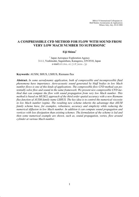 PDF A COMPRESSIBLE CFD METHOD FOR FLOW WITH SOUND FROM VERY LOW MACH NUMBER TO SUPERSONIC