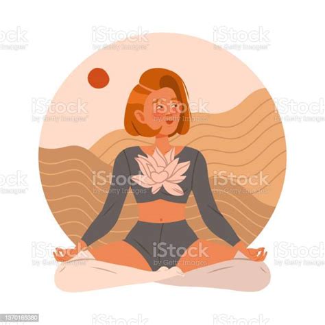 로터스 포즈에서 명상하는 아름다운 여성 요가와 호흡 운동 만화 벡터 일러스트를 연습하는 젊은 여성 건강한 생활방식에 대한 스톡 벡터 아트 및 기타 이미지 Istock