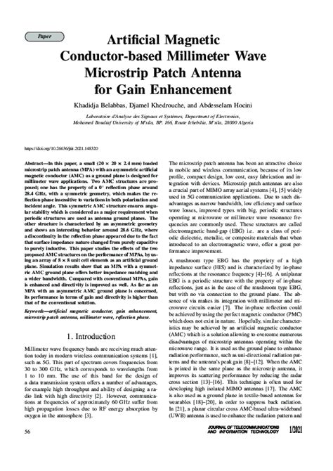Pdf Artificial Magnetic Conductor Based Millimeter Wave Microstrip Patch Antenna For Gain