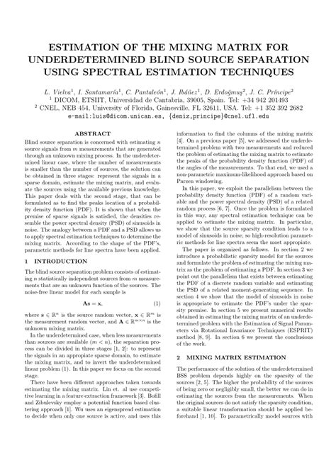 Pdf Estimation Of The Mixing Matrix For Underdetermined Blind Source Separation Using Spectral