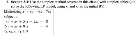 Solved 3 Section 3 3 Use The Simplex Method Covered In Chegg Com