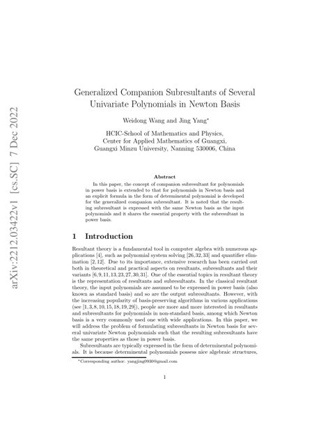 Pdf Generalized Companion Subresultants Of Several Univariate Polynomials In Newton Basis