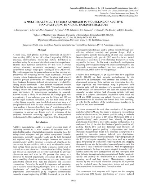 Pdf A Multi Scale Multi Physics Approach To Modelling Of Additive