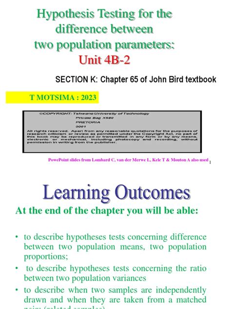 Unit 4b 2 Students Hypotheses Testing For Two Populations Pdf