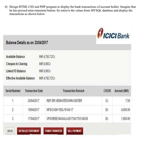 Solved Design Html Css And Php Program To Display The Bank Chegg Com