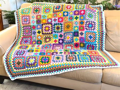 Crochet Patchwork Afghan Coloured Blanket Kaleidoscope Granny Squares Ready To Ship Etsy