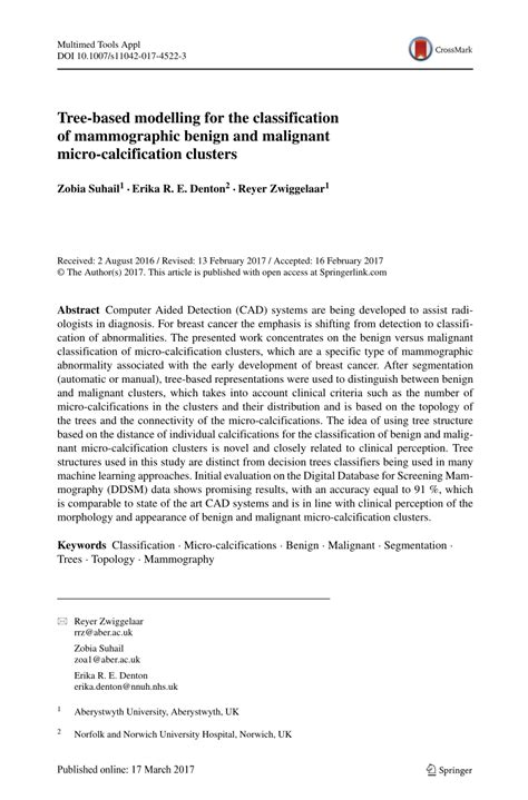 Pdf Tree Based Modelling For The Classification Of Mammographic Benign And Malignant Micro