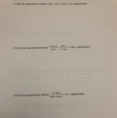 Solved 1 Verify The Trigonometric Identity Csex Cos X Chegg Com