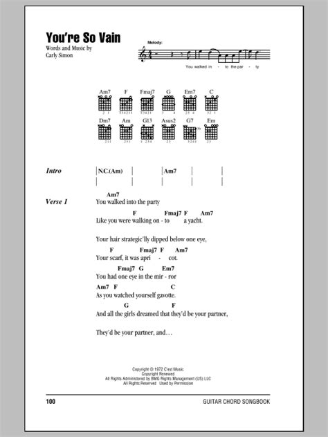 Youre So Vain By Carly Simon Guitar Chordslyrics Guitar Instructor