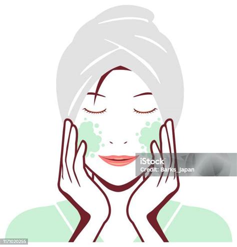 젊은 아시아 여자 얼굴 벡터 일러스트 클렌징 메이크업 제거 건강관리와 의술에 대한 스톡 벡터 아트 및 기타 이미지 건강관리와 의술 건강한 생활방식 깨끗한 Istock