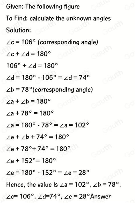 Solved Calculate The Unknown Angles Geometry