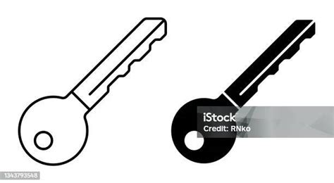 선형 아이콘입니다 주거 용 건물이나 사무실의 현관문을 잠글 수있는 열쇠입니다 둥근 핸들 키 흰색 배경에 격리된 간단한 흑백 벡터 가정용 장비에 대한 스톡 벡터 아트 및 기타