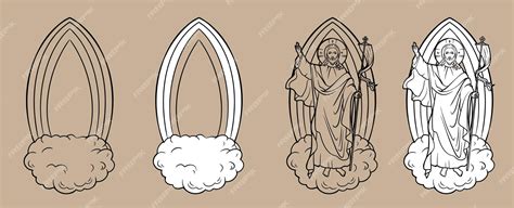 예수님의 유월절 성경 장면 평면 벡터 일러스트 레이 션 예수의 부활 또는 부활 프리미엄 벡터