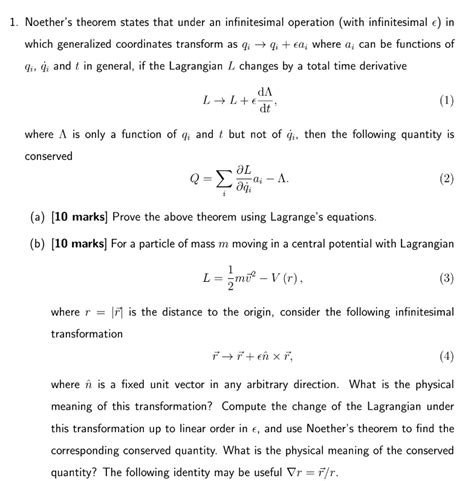 Texts Noethers Theorem States That Under An Infinitesimal Operation With Infinitesimal In