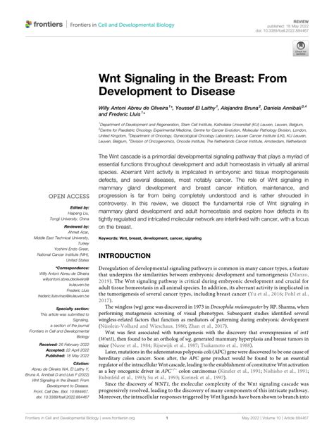 PDF Wnt Signaling In The Breast From Development To Disease