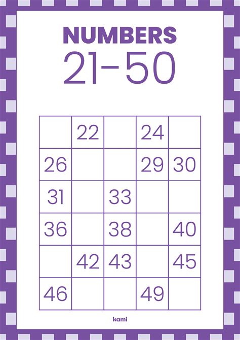 Number Chart Fill In The Blanks 21 50 Purple For Teachers Perfect For Grades 1st 2nd 3rd