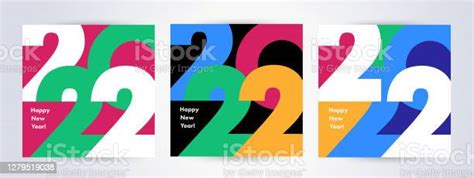 2022 년 새해 복 많이 받으는 포스터 세트의 창조적 인 개념 축하 및 시즌 장식을위한 타이포그래피 로고 2022 디자인 템플릿 2022년에 대한 스톡 벡터 아트 및 기타