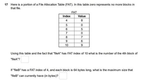 Solved Here Is A Portion Of A File Allocation Table FAT Chegg Com