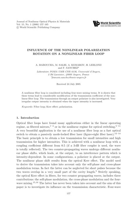 Pdf Influence Of The Nonlinear Polarization Rotation On A Nonlinear Fiber Loop