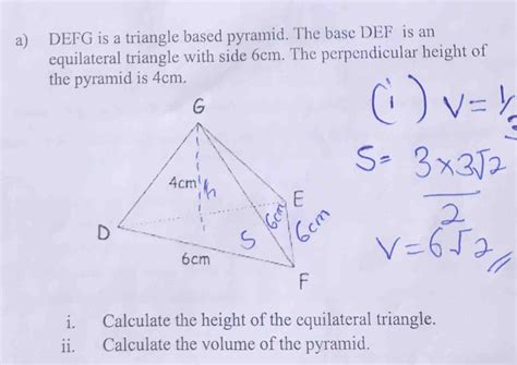 Solved A Defg Is A Triangle Based Pyramid The Base Def Is An