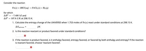 Solved Consider The Reaction Fe S HCl Aq FeCl S H G Chegg