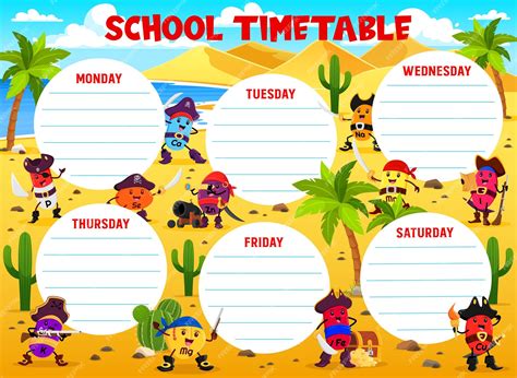 Premium Vector Education Timetable Schedule Cartoon Vitamins