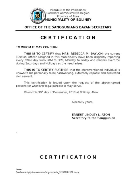 Certification Comelec Local Government Philippines
