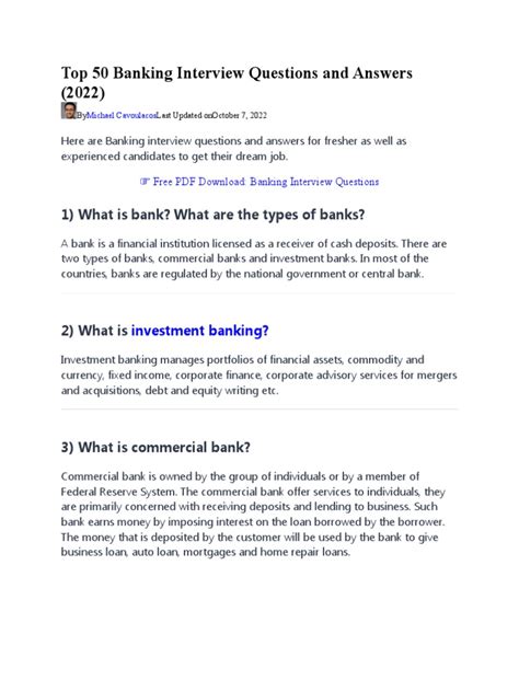Top 50 Banking Interview Questions And Answers 2022 1 What Is Bank What Are The Types Of