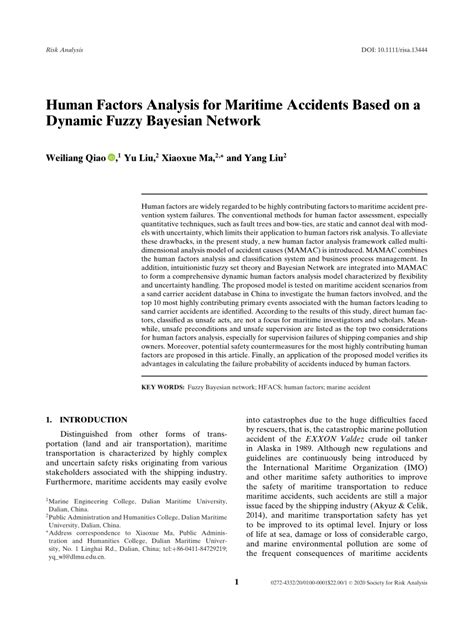 pdf human factors analysis for maritime accidents based on a dynamic fuzzy bayesian network