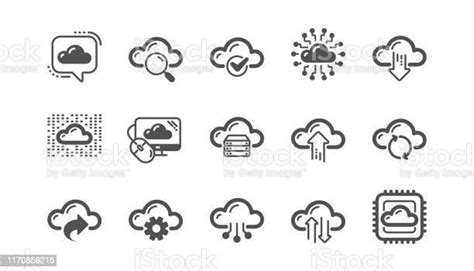 컴퓨터 클라우드 아이콘입니다 호스팅 컴퓨팅 데이터 및 파일 스토리지 클래식 아이콘 세트입니다 벡터 0명에 대한 스톡 벡터 아트 및 기타 이미지 Istock