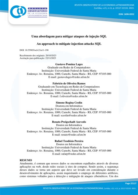 Pdf Uma Abordagem Para Mitigar Ataques De Injeção Sql