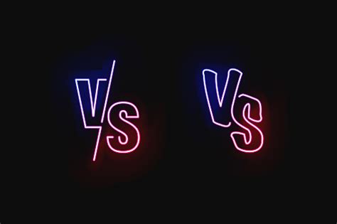 경쟁을위한 네온 디자인 대결 대 토너먼트 밝은 색상 빛 대 전투 파란색과 빨간색 발광 효과 Championship에 대한 스톡