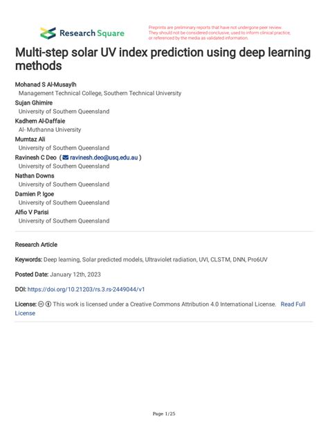 Pdf Multi Step Solar Uv Index Prediction Using Deep Learning Methods