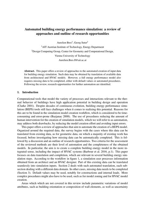 Pdf Automated Building Energy Performance Simulation A Review Of