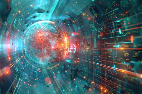 Digital Brain Interface Displaying Neural Networks And Cognitive Processes In A Tech Lab Stock