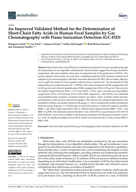 Pdf An Improved Validated Method For The Determination Of Short Chain Fatty Acids In Human
