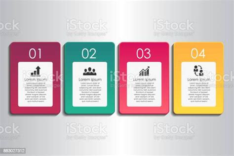 다채로운 워크플로 슬라이드 서식 파일의 4 단계입니다 벡터 일러스트 레이 션 그래픽 사용자 인터페이스에 대한 스톡 벡터 아트 및 기타 이미지 그래픽 사용자 인터페이스