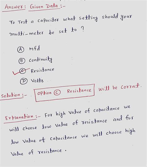Solved To Test A Capacitor What Setting Should Your Multi Meter Be
