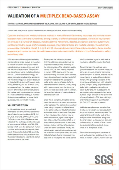 Validation Of A Multiplex Bead Based Assay Sgs